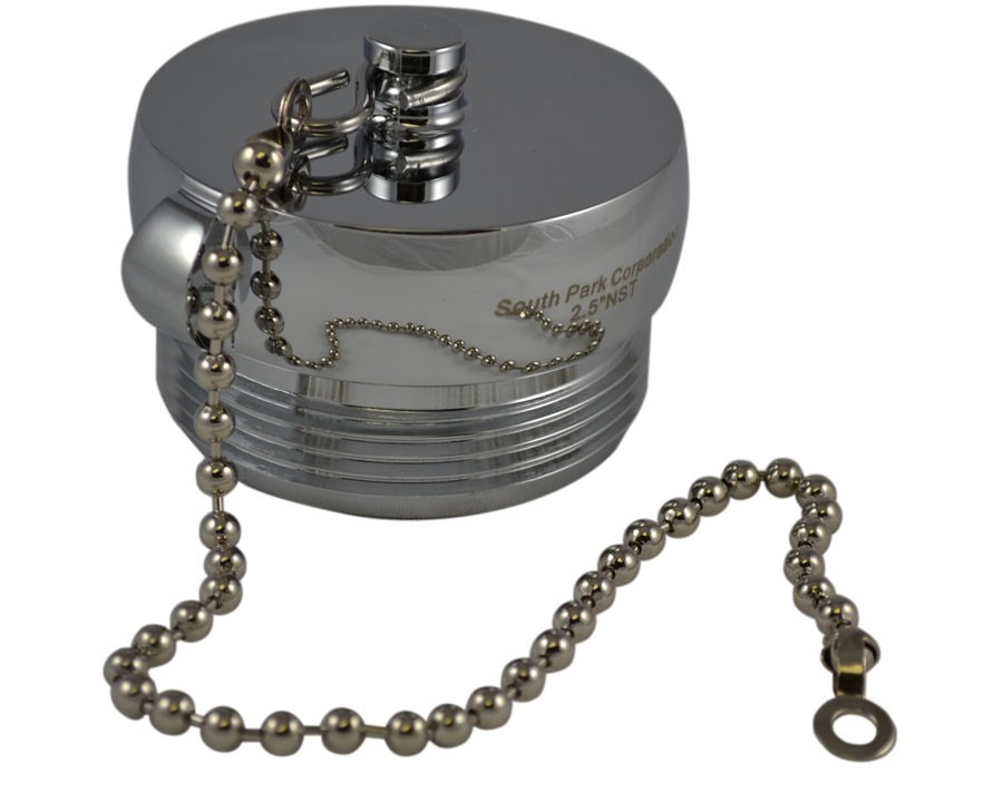 PLUG 2.5″M NST CHROME W/ CHAIN | Banner Fire Equipment Inc